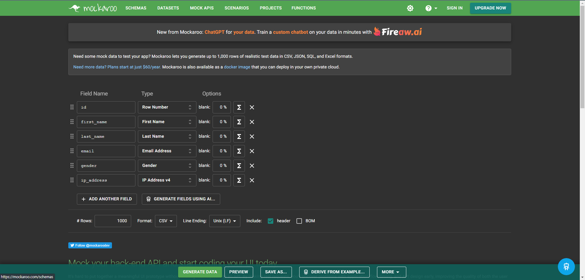 [사이트 추천] 랜덤 데이터를 생성하는 사이트 추천 (excel,csv,json,sql 등등)