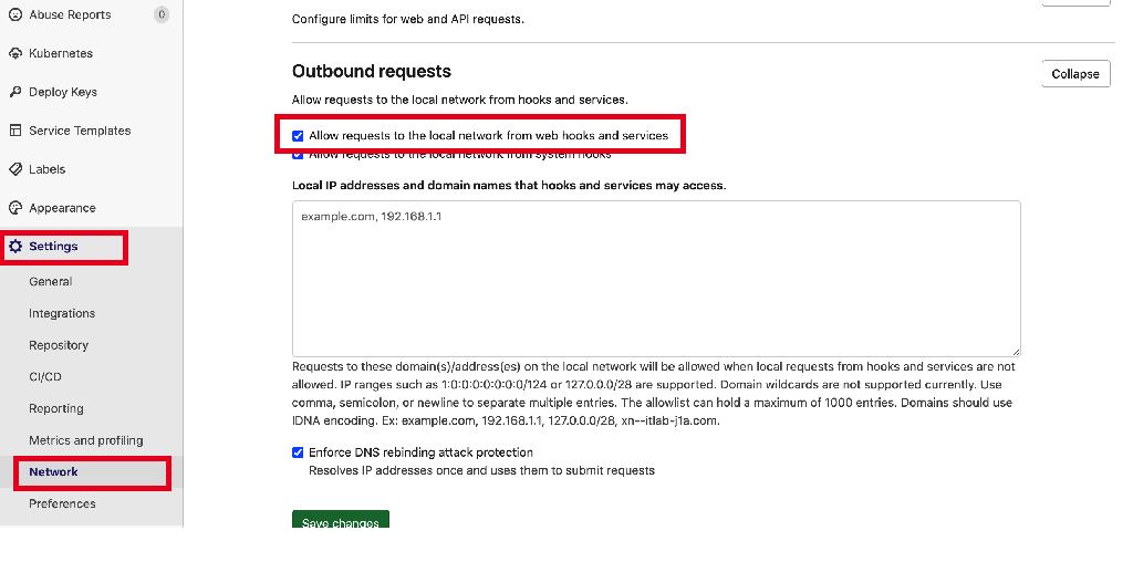 Url Is Blocked Requests To The Local Network Are Not Allowed 오류 해결gitlab Kubernetes 연동 