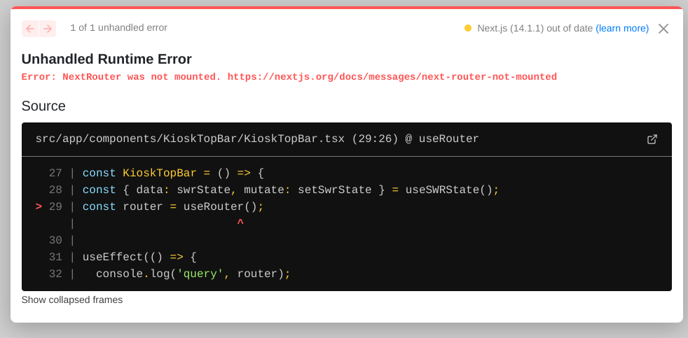 Error: NextRouter was not mounted. https://nextjs.org/docs/messages/next-router-not-mounted