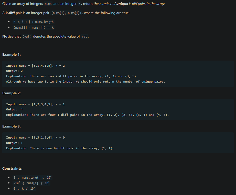 [LeetCode] 532. K-diff Pairs in an Array :: 개발하다 끄적끄적