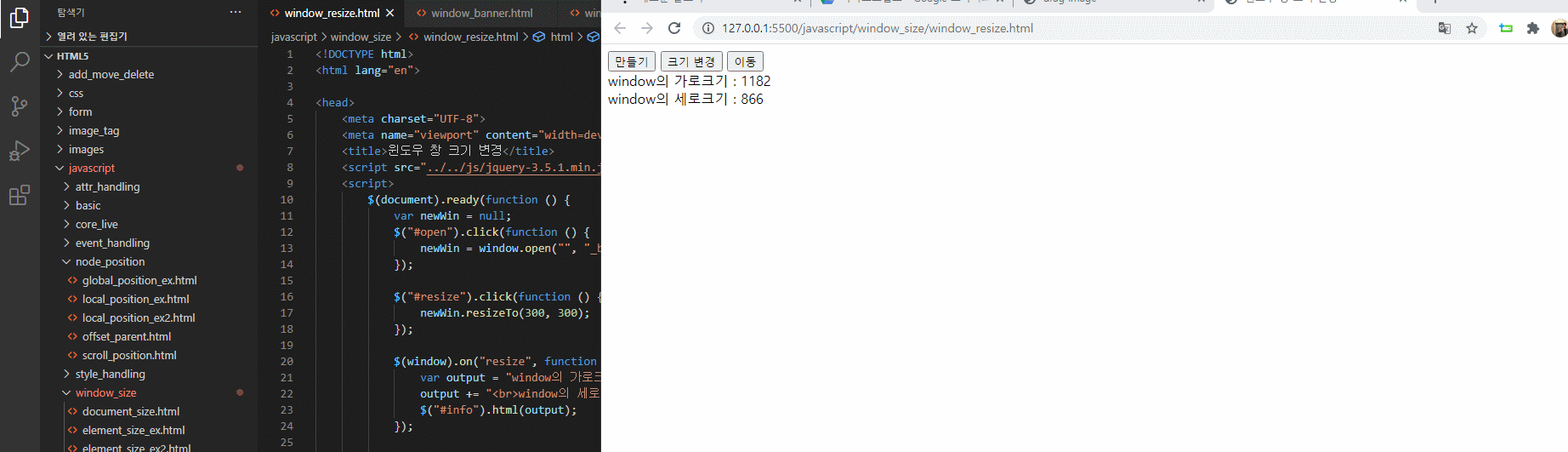 [Javascript] 윈도우 창 크기 변경하고 이동하기