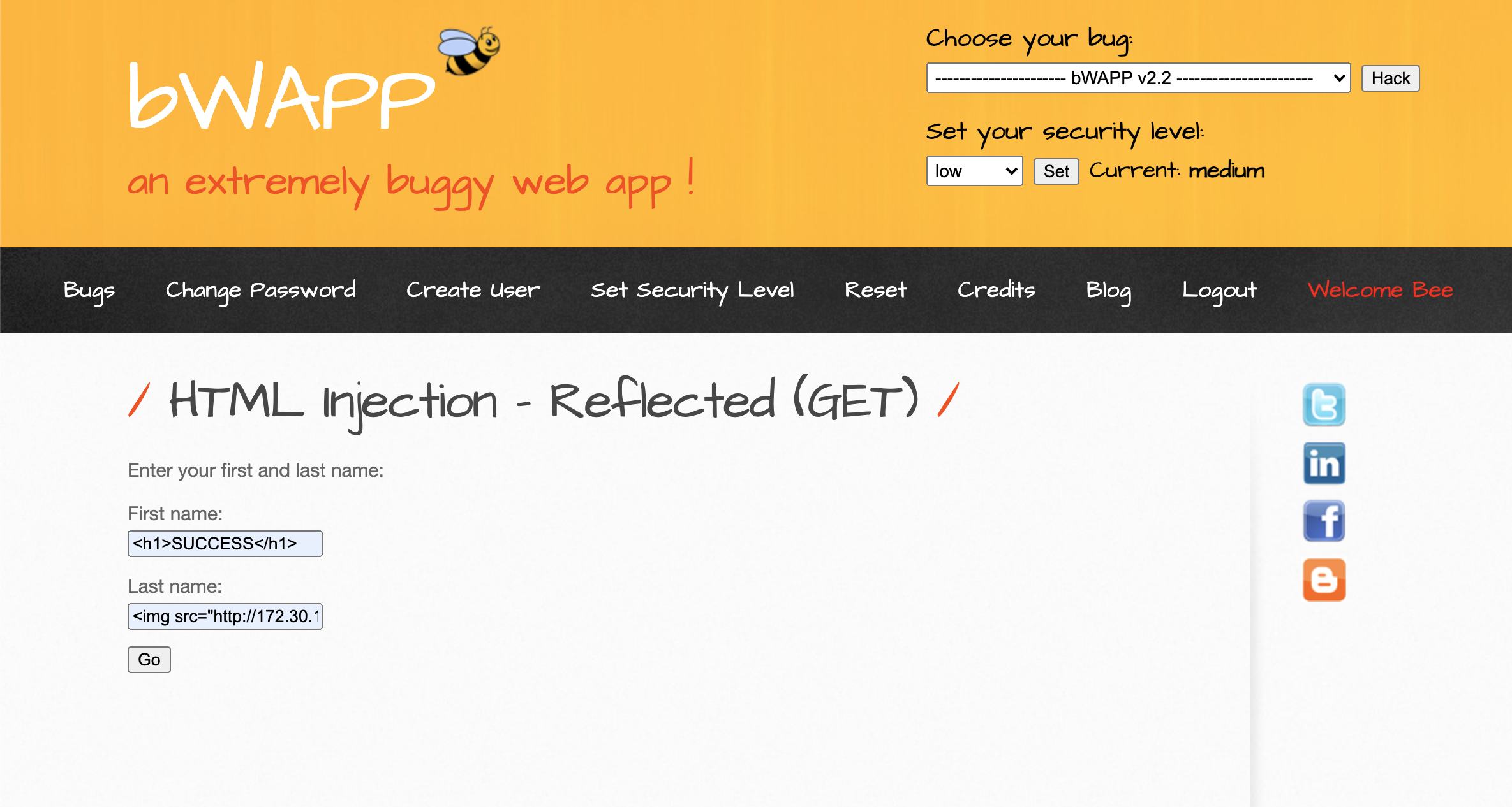 [bWAPP] HTML Injection - Reflected(GET)