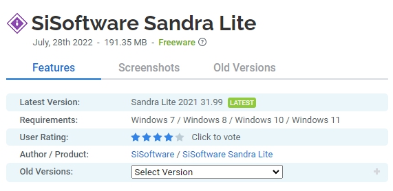 SiSoftware Sandra Lite 무료 다운로드