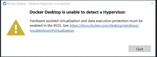 Docker Desktop is unable to detect a Hypervisor 에러 해결하기 Docker Desktop is unable to detect a Hypervisor 에러 해결하기
