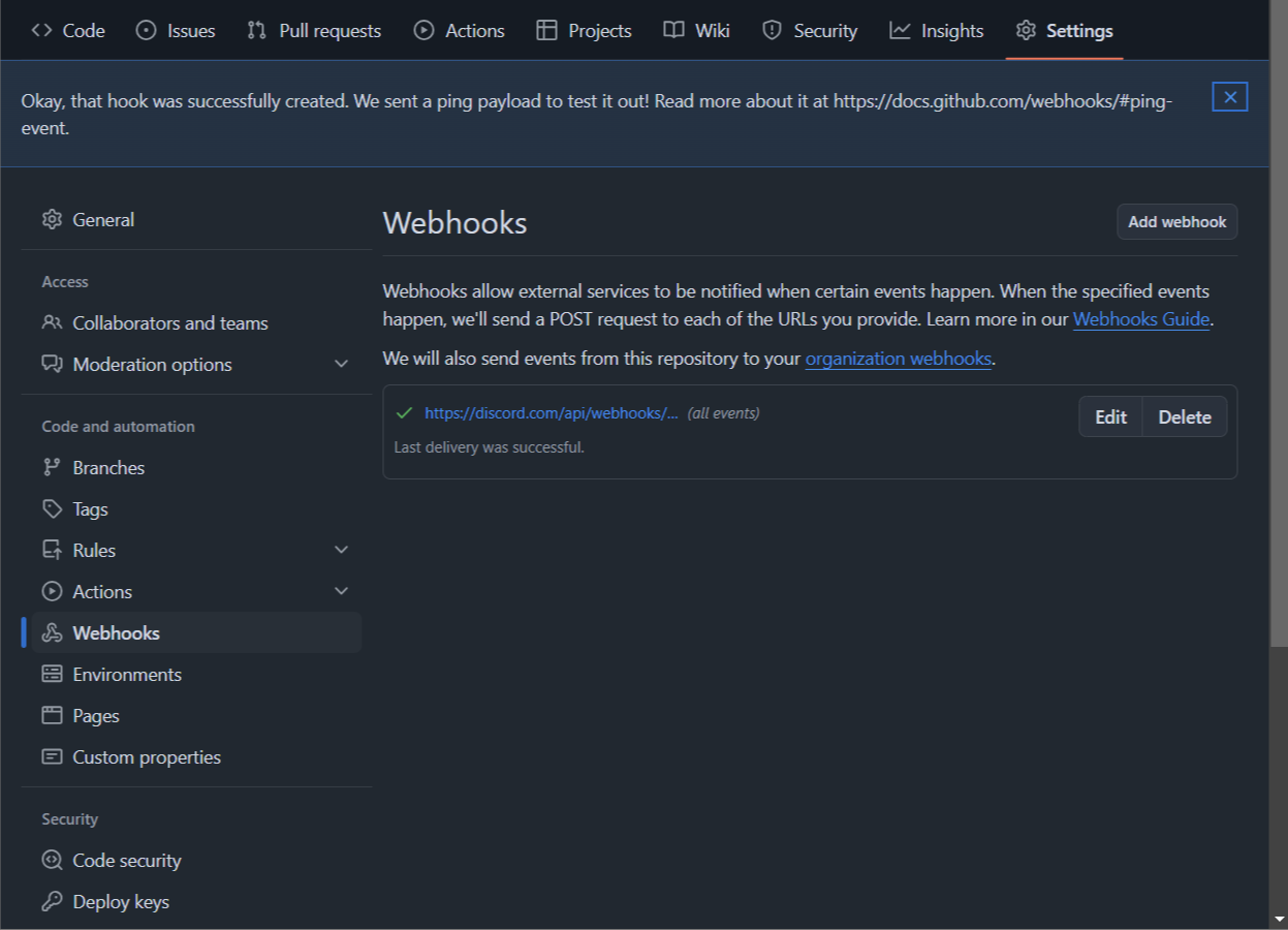 [Git] GitHub와 디스코드 Webhook 연결을 통해 깃허브 업데이트 알림받기
