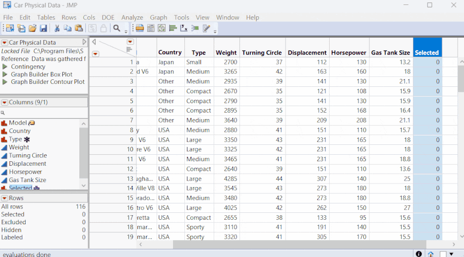 [JMP] Selected + Rowstate 함수를 이용한 Data Filtering 활용법