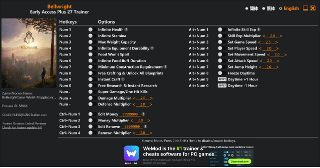 게임 벨라이트 얼리엑세스 최신 트레이너 Bellwright Early Access Plus 27 Trainer
