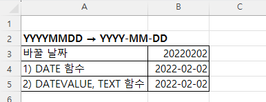 [엑셀] 날짜 형식 바꾸기(YYYYMMDD ↔ YYYY-MM-DD)