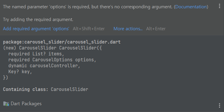 Flutter Issue Carouselslider The Named Parameter Options Is