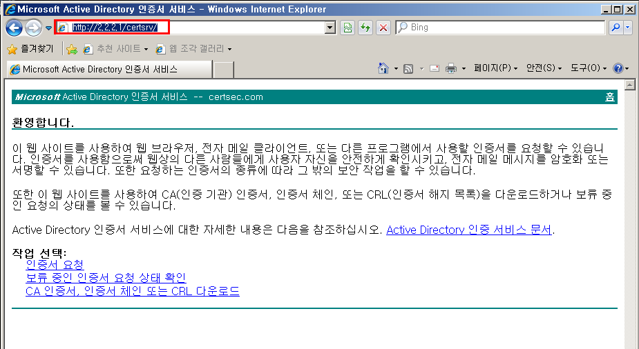 [Window Server] CA (Certification Authority) 서버 설치 및 구현, 확인