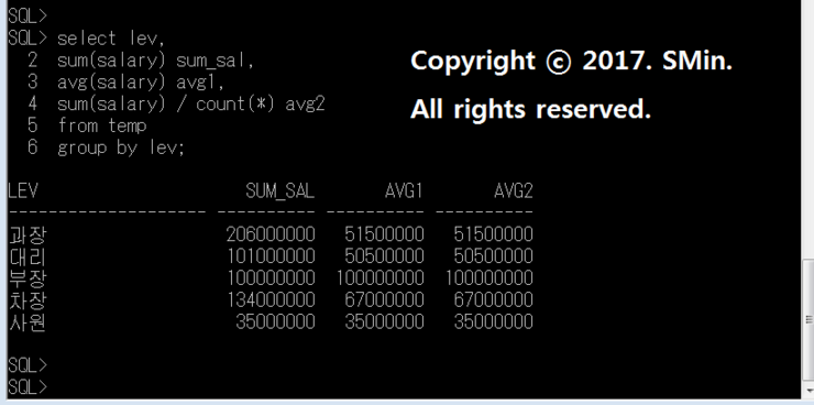 [ SQL ] SUM함수/ AVG함수 :: 별님 블로그