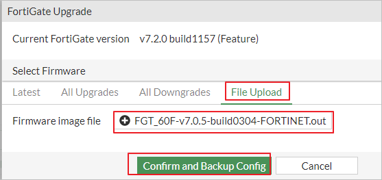 FortiOS v7.2.0 : GUI에서 펌웨어 upgrade/downgrade 방법