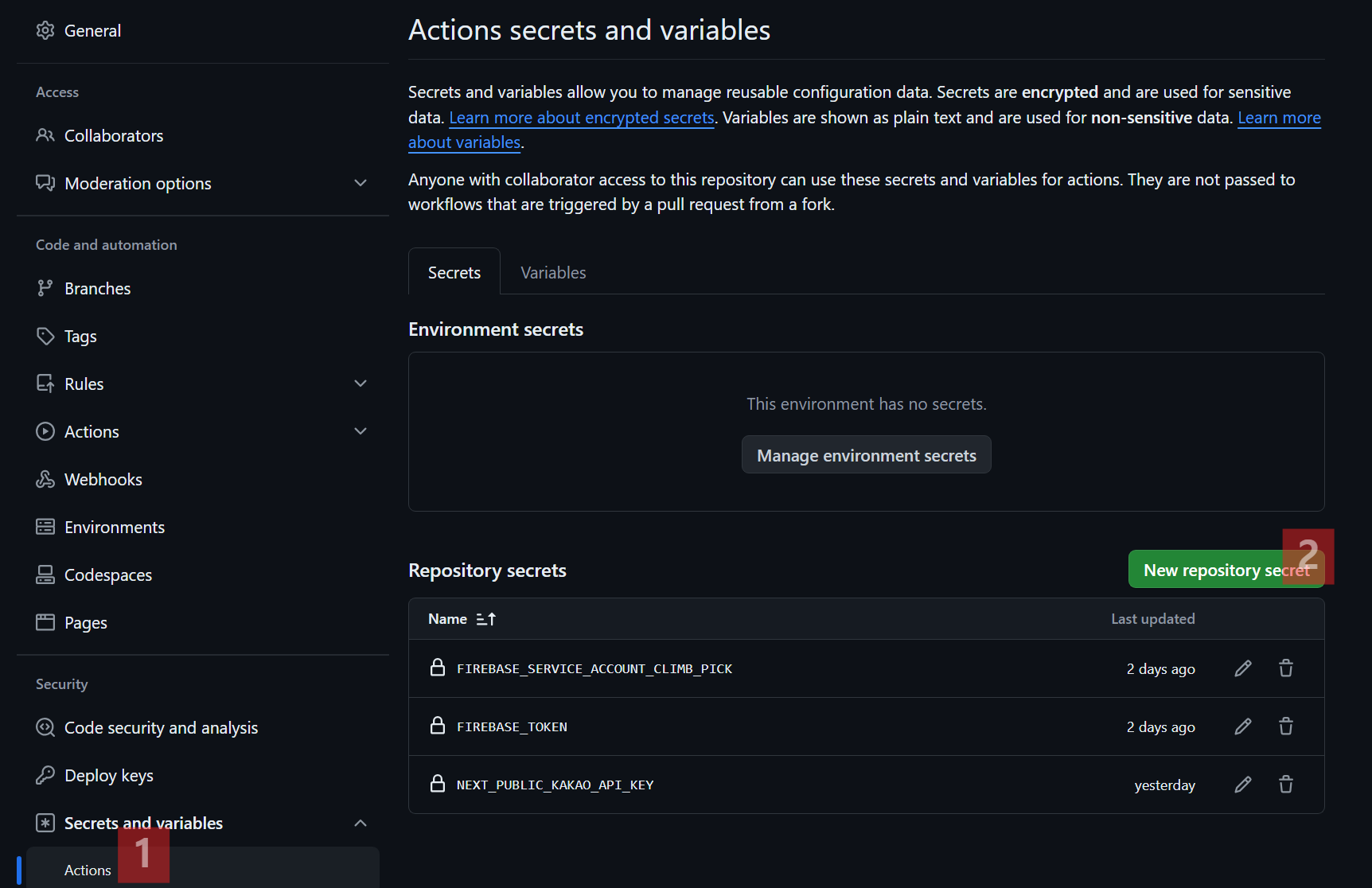[git] git actions에서 .env, secrets, 환경 변수 사용하기