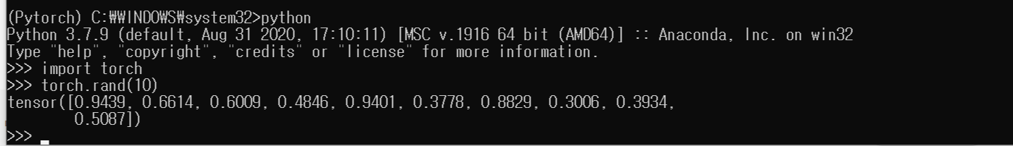 가상환경 pytorch 설치, jupyter notebook에서 import torch 에러 해결