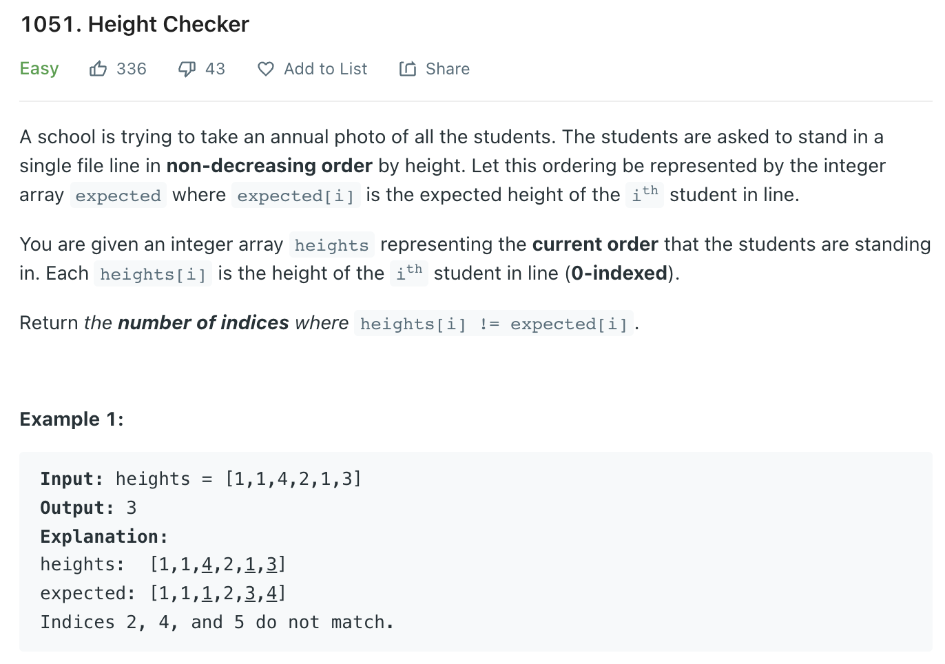 [Leetcode/C++] 1051. Height Checker