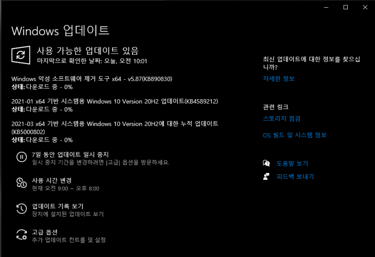 21/03월 정기 Windows UPDATE KB5000802 정보