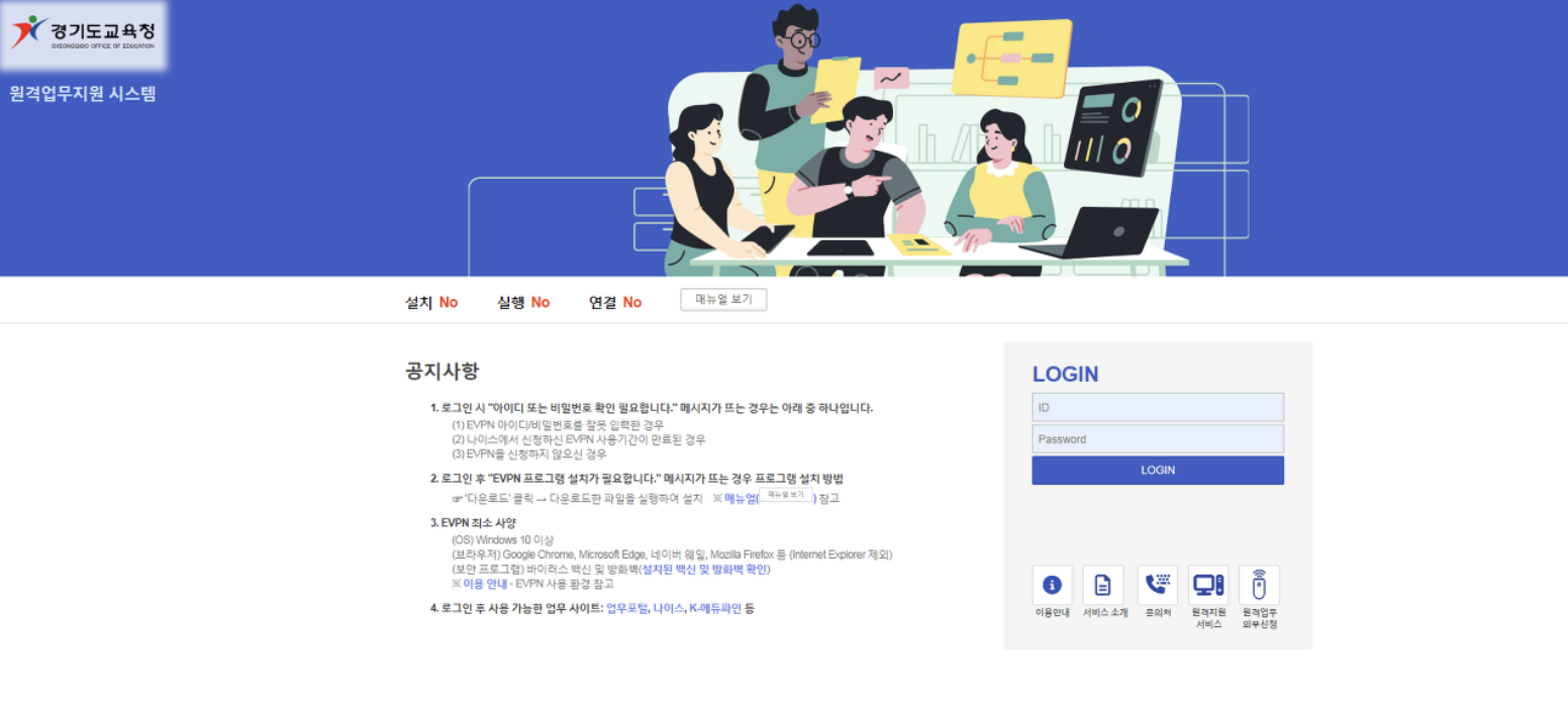 4세대 경기도교육청 EVPN 나이스 원격업무지원포털 (evpn.goe.go.kr)