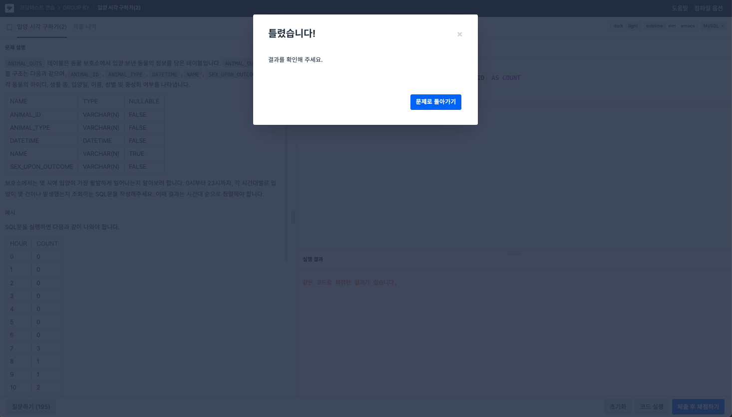 [프로그래머스 SQL 코딩테스트 연습] Lv4. 입양 시각 구하기 (2) (MySQL) — 상급닌자수련원