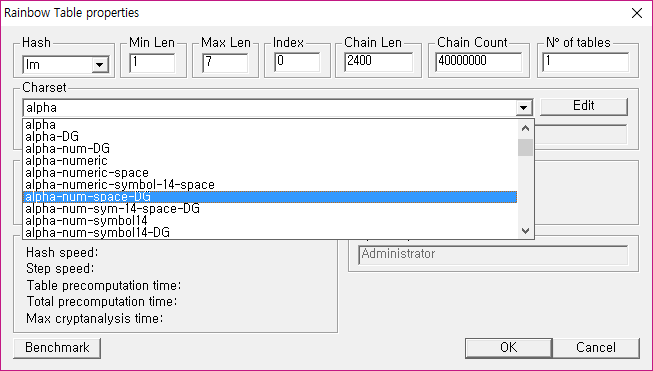 Rainbow Table 생성 (Winrtgen)