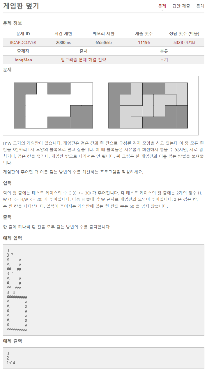[종만북] BOARDCOVER - 게임판 덮기 (자바 java) - Nahwasa