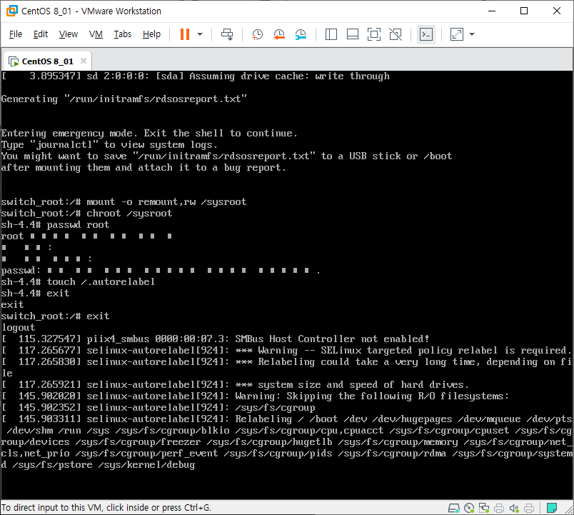 JeongYD :: [Linux] RHCSA Linux root password 재설정