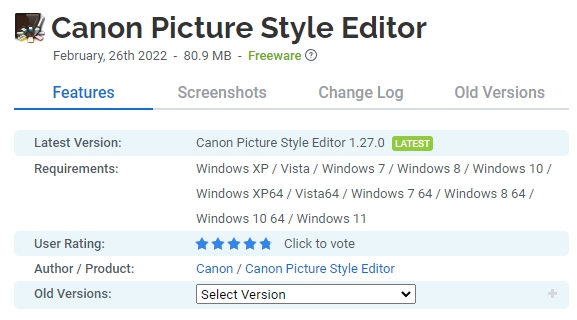 Canon Picture Style Editor 무료 다운로드