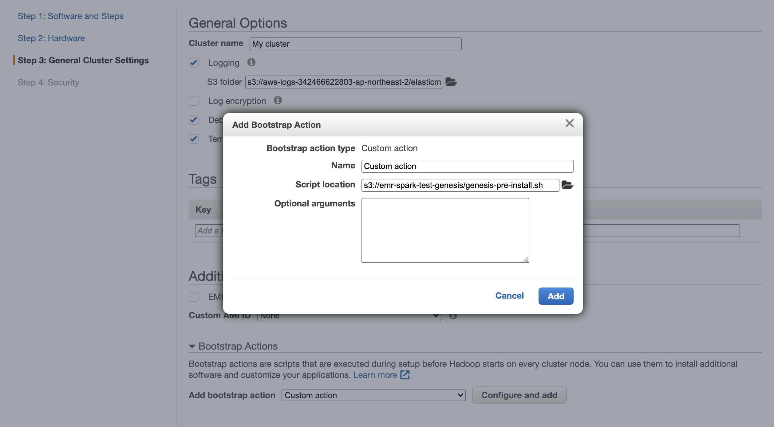 AWS EMR사용시 사용자 지정 파이썬 라이브러리 설치 및 pyspark 사용