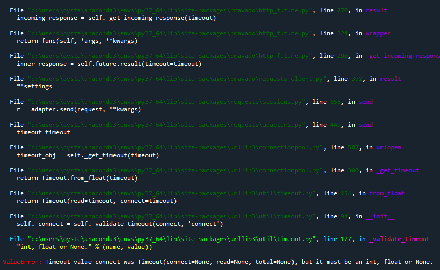 Python 에러 Valueerror Timeout Value Connect Was Timeoutconnectnone Readnone Totalnone
