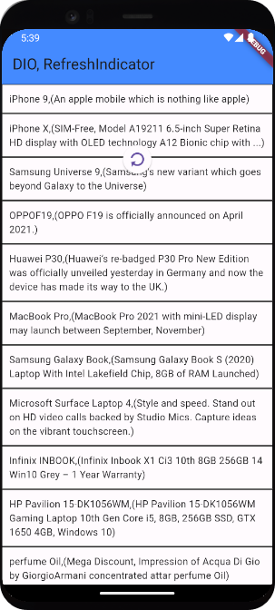 Flutter - DIO, RefreshIndicator를 사용하여 데이터 가져오기