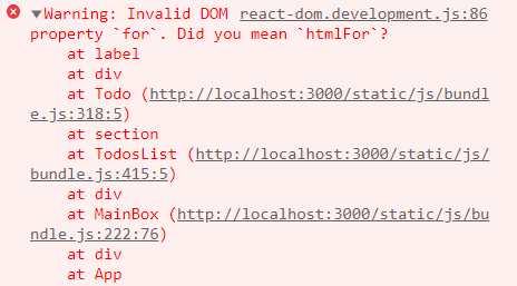 129. [React] Warning: Invalid DOM property `for`. Did you mean `htmlFor ...