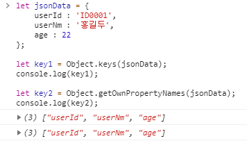 [Front end] JavaScript Json Key 추출 ( keys VS getOwnPropertyNames 비교)