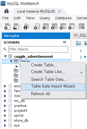 MySQL 데이터 import