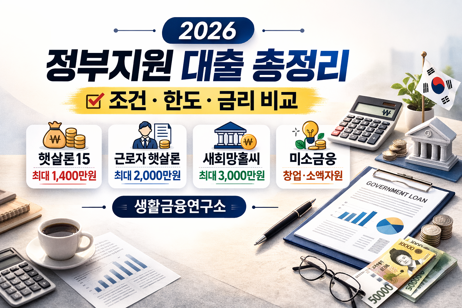 2026 정부지원 대출 총정리｜햇살론15·새희망홀씨 조건 비교
