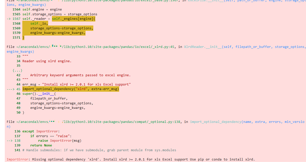 [Python][Error] ImportError: Missing optional dependency 'xlrd ...