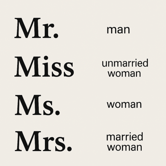 Mr., Miss, Ms., Mrs.의 차이점과 사용법
